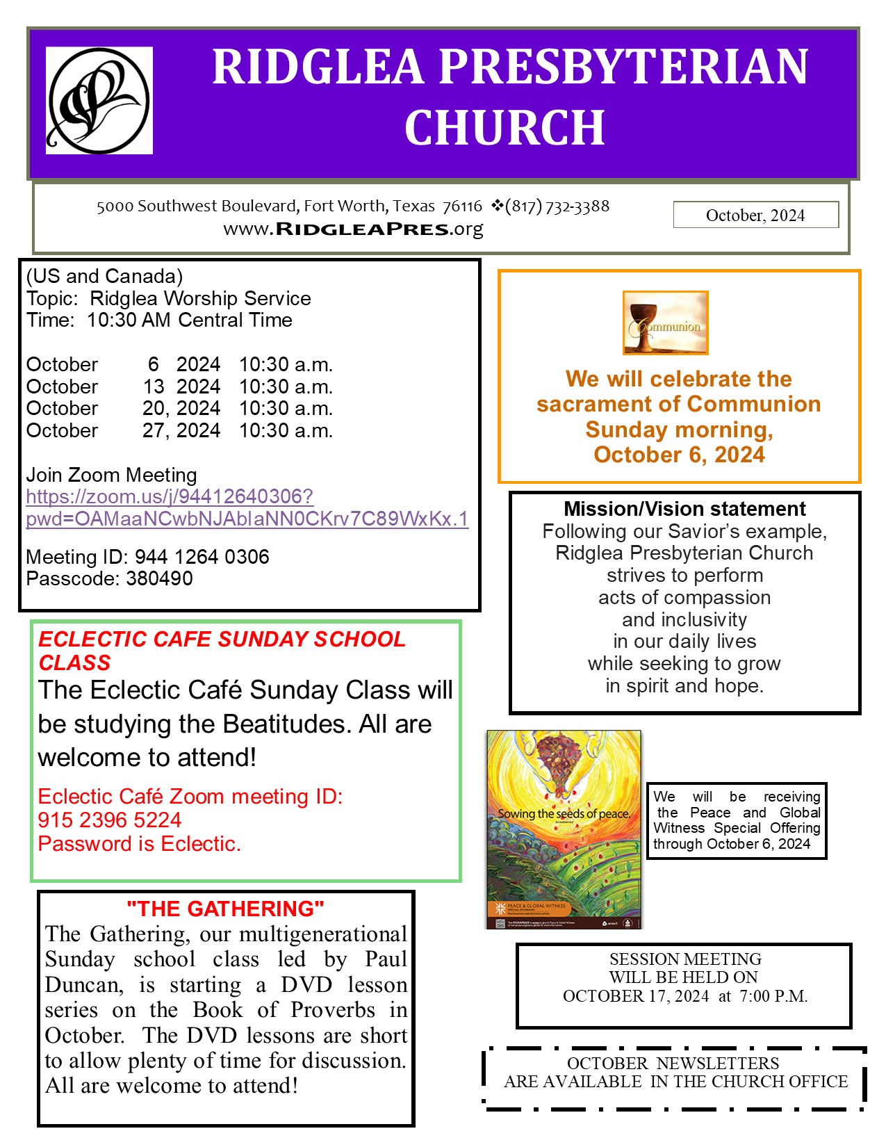 October 2024 Newsletter – Ridglea Presbyterian Church
